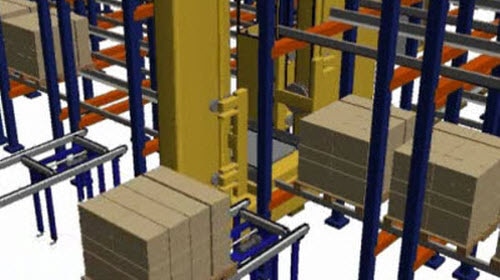 Animation of a Pallet Shuttle system with stacker crane - Mecalux.com