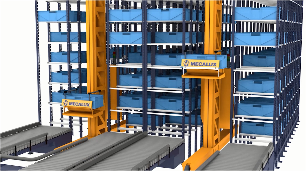 3D animation of a mobile racking system for pallets - Mecalux.com